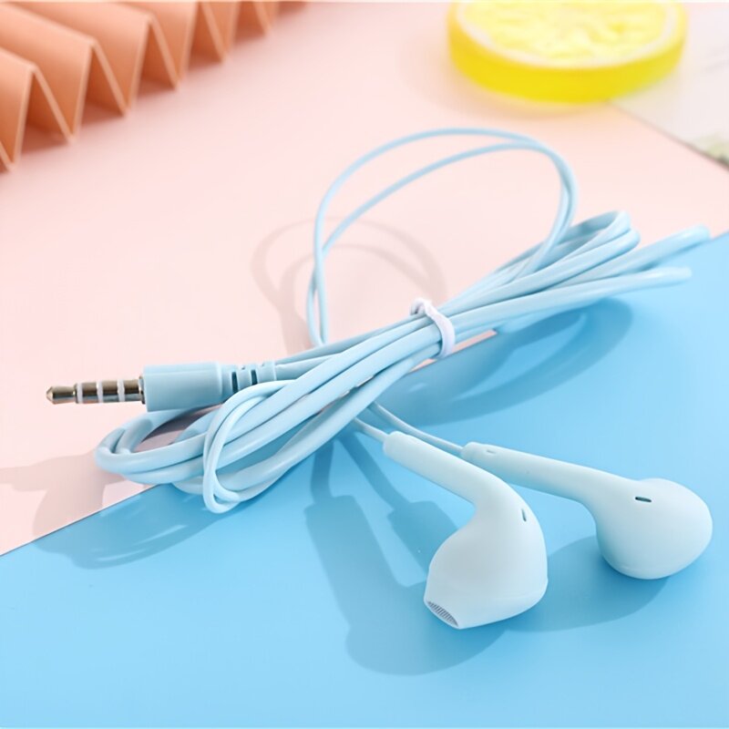 Наушники-вкладыши 3.5 мм проводные с микрофоном, Hi-Fi, глубокие басы, голубой цвет