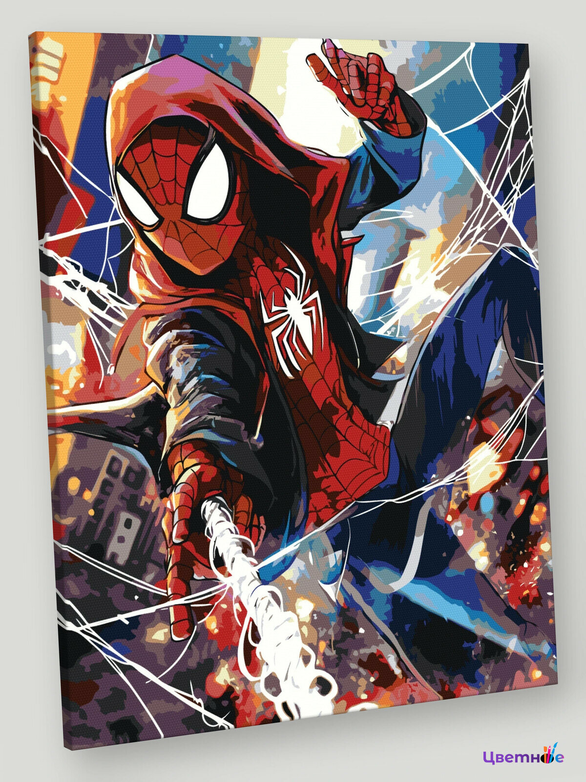 Картина по номерам на холсте с подрамником "Человек паук Spiderman: арт с паутиной" Раскраска 40x50 см, Супергерои Кино