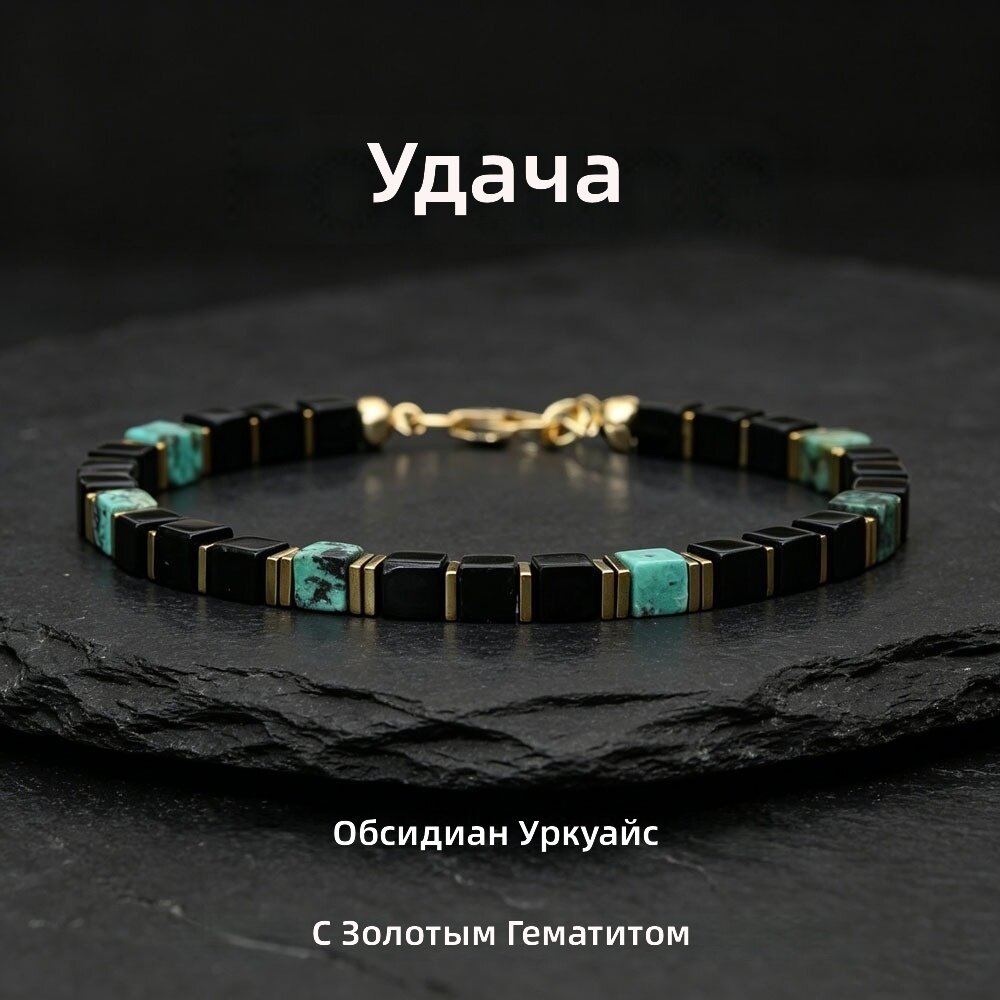 Браслет из бусин обсидиана и бирюзы в богемном стиле, регулируемый, натуральный камень, смешанные цвета