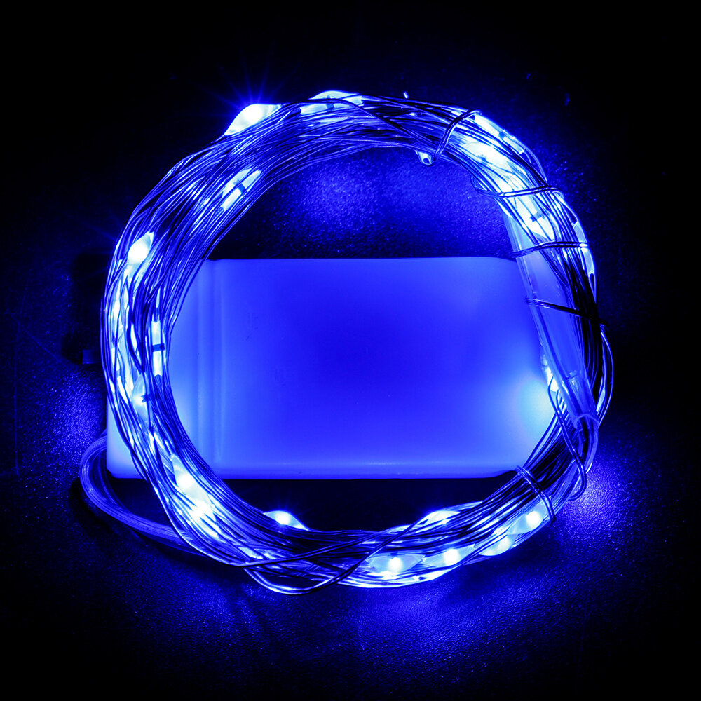 Светодиодная гирлянда на батарейках, медный провод, 20 LED, синий цвет, 78.74 дюйма