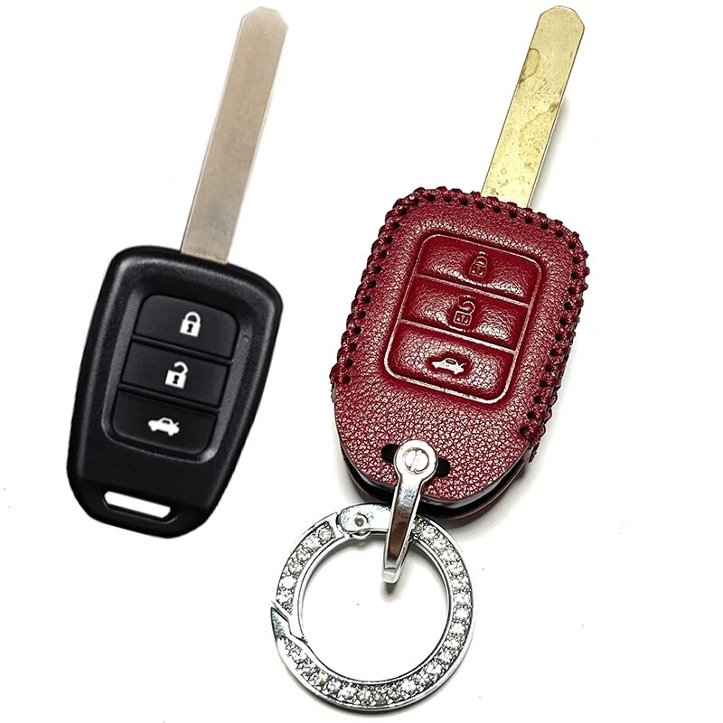 Кожаный чехол для ключей с блестящим замком для Honda Fit, Jazz, Brio, CR-V, HR-V - стиль P, бордовый