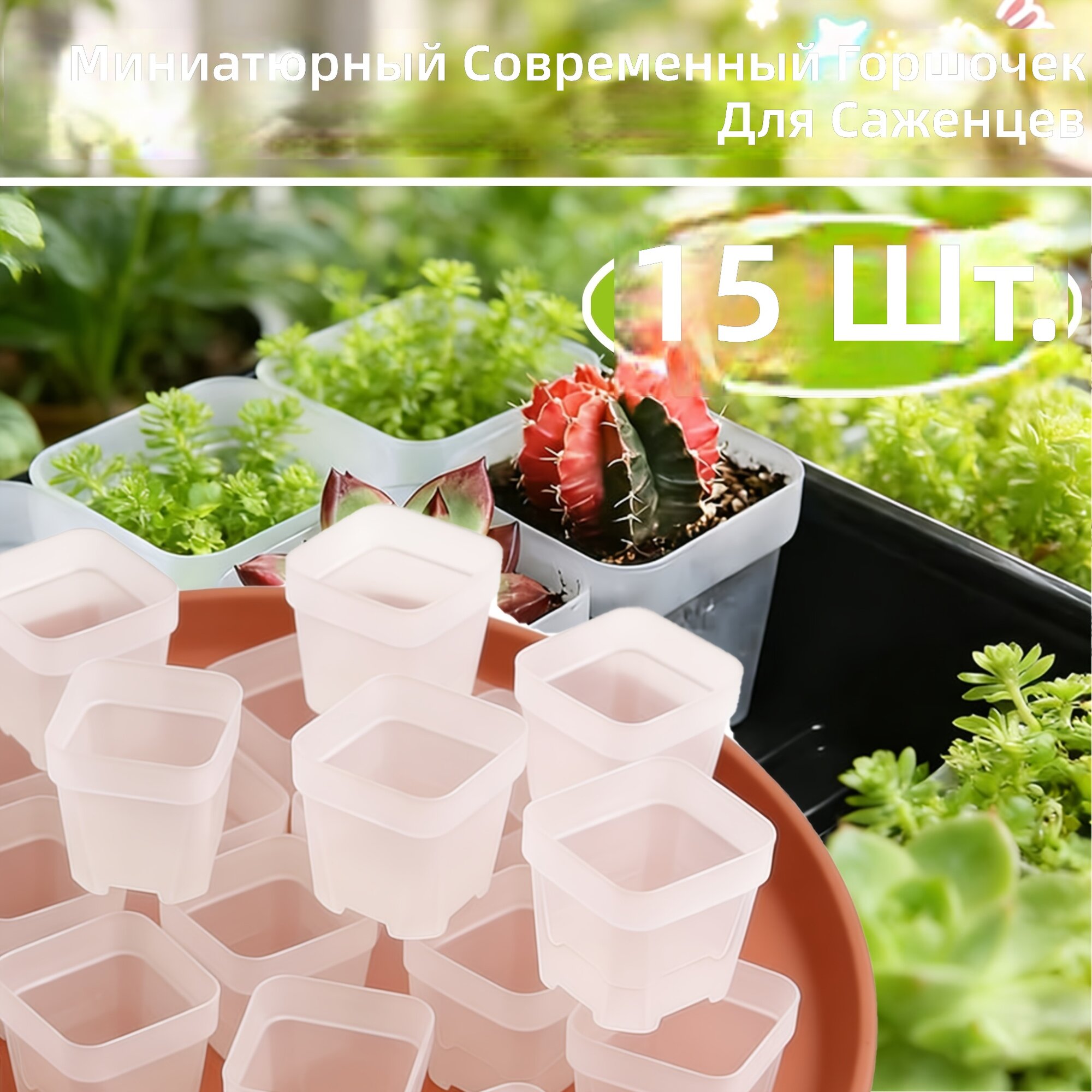 15 штук квадратных лотков для рассады 4 см, прозрачные, гибкие, многоразовые, с дренажными отверстиями, для начинающих садоводов, проращивания семян, суккулентов и кактусов, белые
