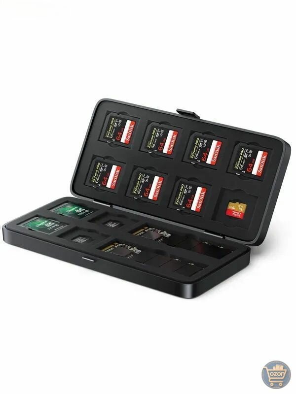 Коробка для хранения карт памяти и SSD Yottamaster, вмещает 12 TF, 12 SD и 2 M.2 для 12 TF карт для 12 SD карт для M.2 SSD
