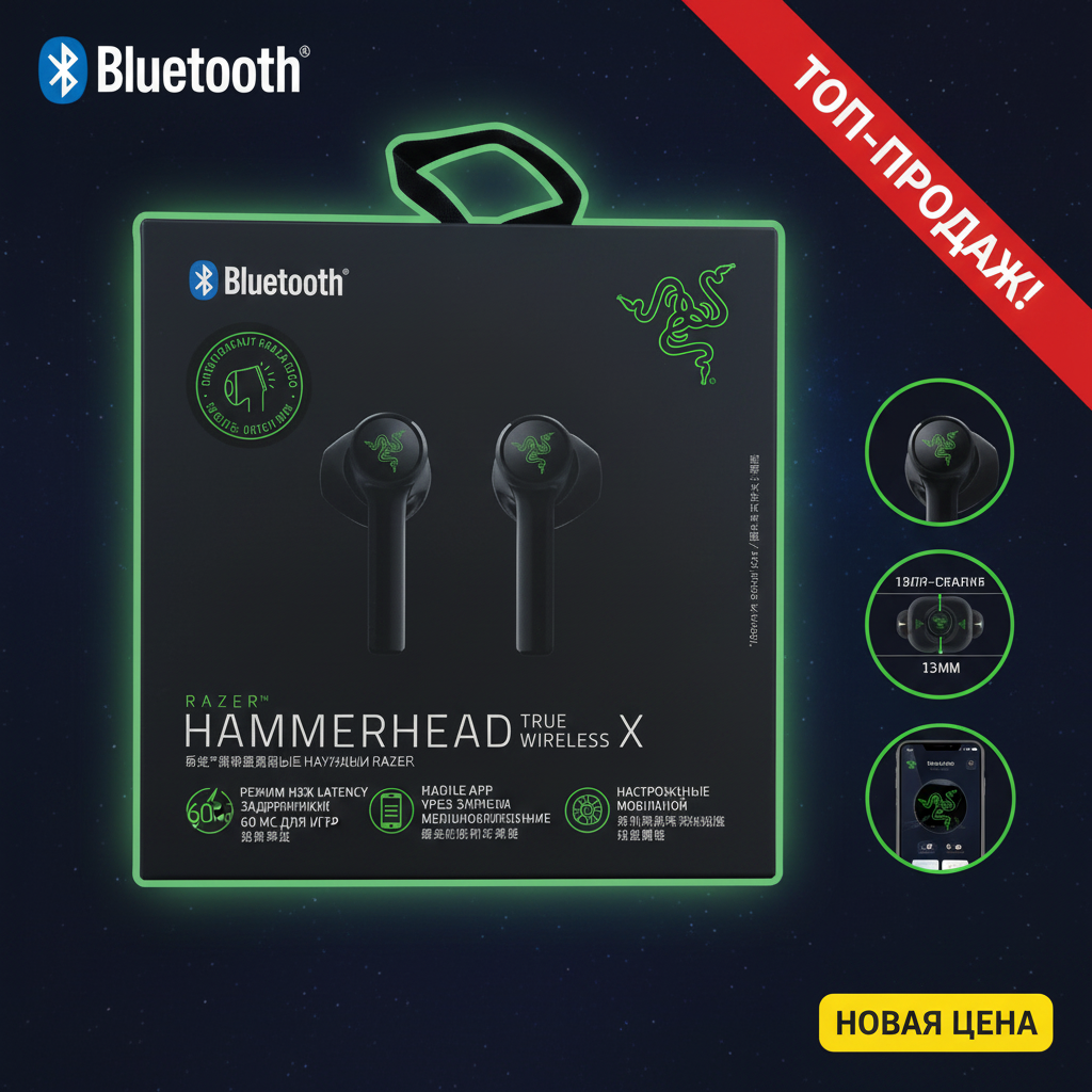 Беспроводные вкладыши Razer Hammerhead True Wireless с микрофоном и зарядным кейсом