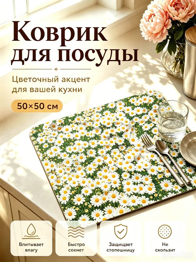 Коврик для сушки посуды, 50 см х 50 см , 1 шт