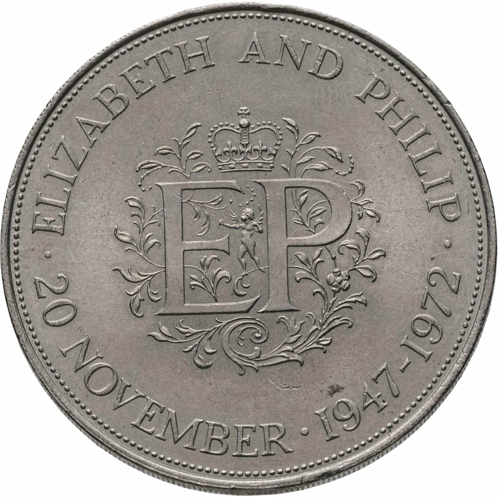 Великобритания 25 пенсов pence 1972 "Королевская серебряная свадьба", Мельхиор медь-никель, в сохранности AU