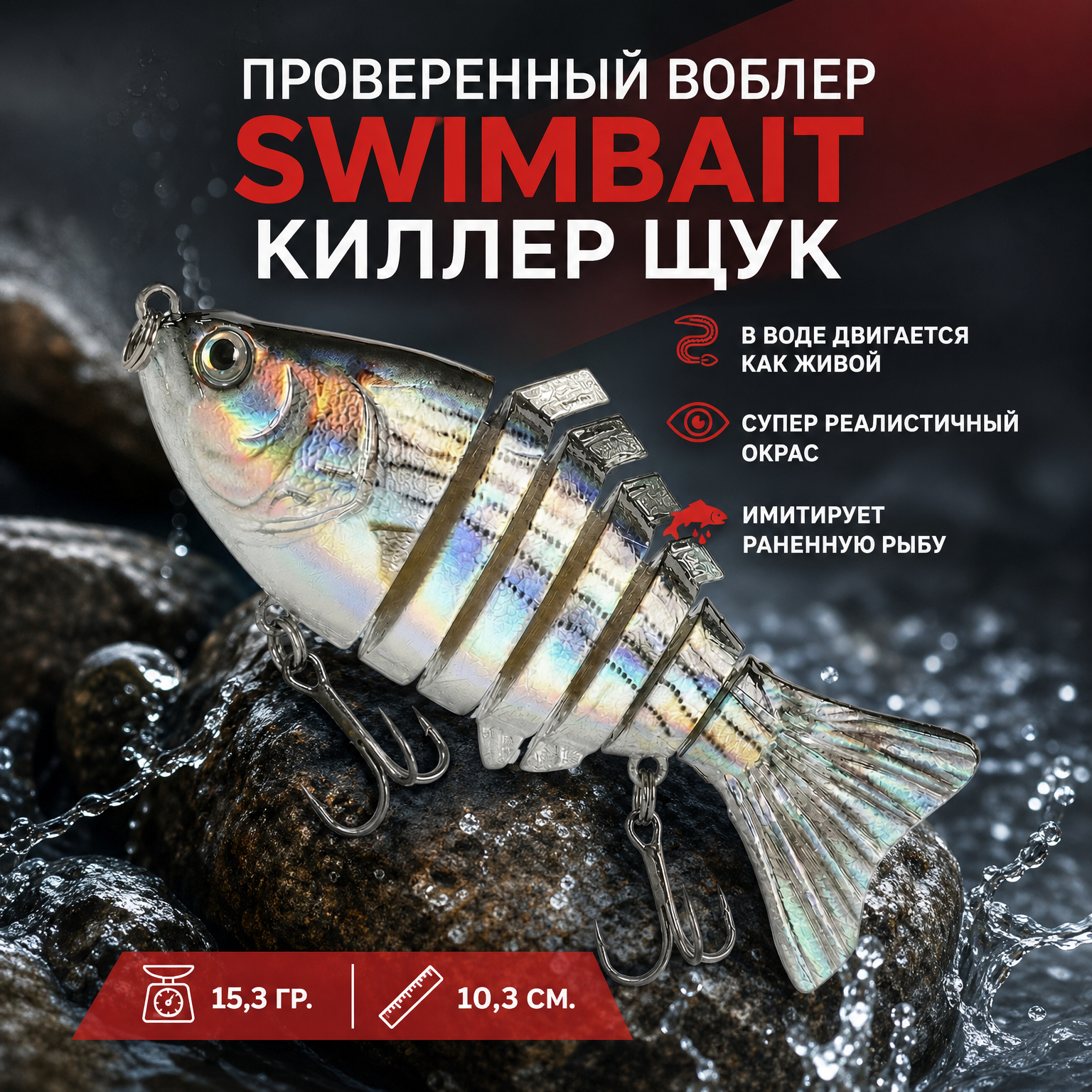 Проверенный рыболовный воблер SWIMBAIT — киллер хищника: тонущий свимбейт-приманка на щуку, окуня, судака С живой имитацией В воде 15,3Г. 10,3СМ. (Цвет товара: серебристый; Длина: 10,3 см)