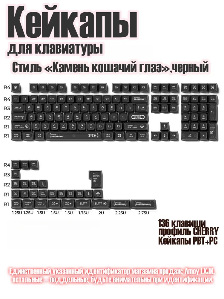 Кейкапы для механической клавиатуры PBT клавиши, черный Стиль Камень кошачий глаз , профиль CHERRY,136 клавиши