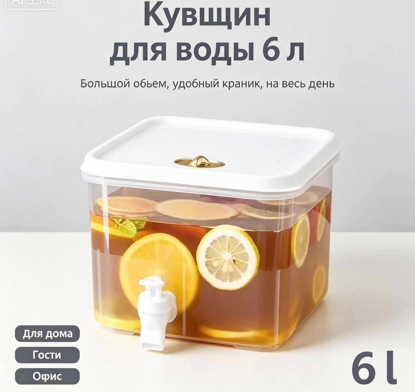 Большой контейнер для холодной воды 6 л с наливным краном, прозрачный пластик для семейных встреч