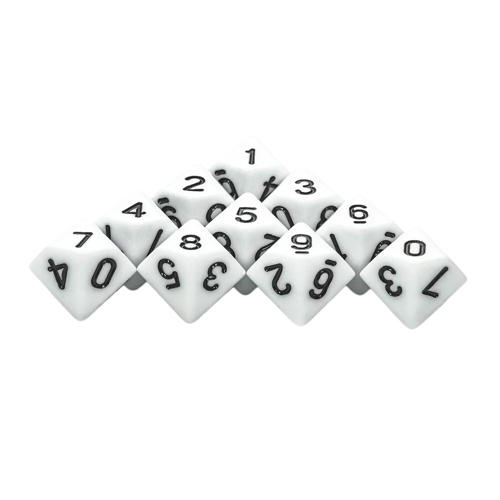 Набор костей D10 пластик белый 10 шт