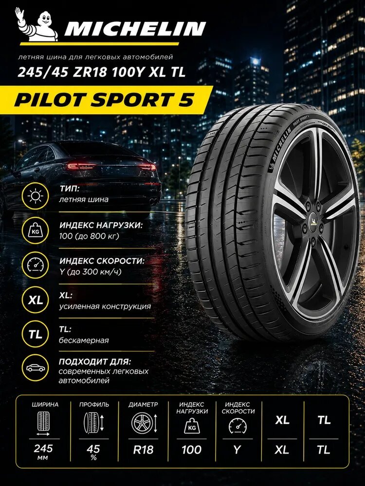 MICHELIN PILOT SPORT 5 Шины летние 245/45 R18 100Y