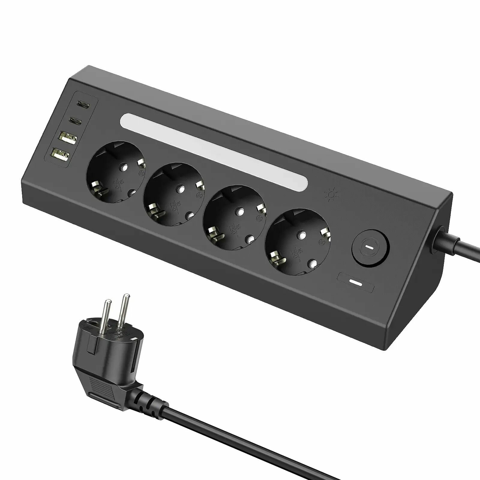HITRENDS Угловой удлинитель с 4 розетками и 2 USB + 2 Type-C (90 дизайн), защита от перегрузки, 3680W 16A 230V, огнестойкий, кабель 1.8 м