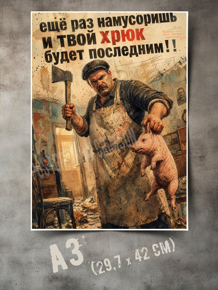 Постер ретро советский с текстом винтаж