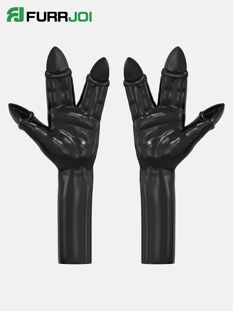 Furrjoi Черные силиконовые перчатки-копыта Hoove Gloves, глянцевые лапы для косплея