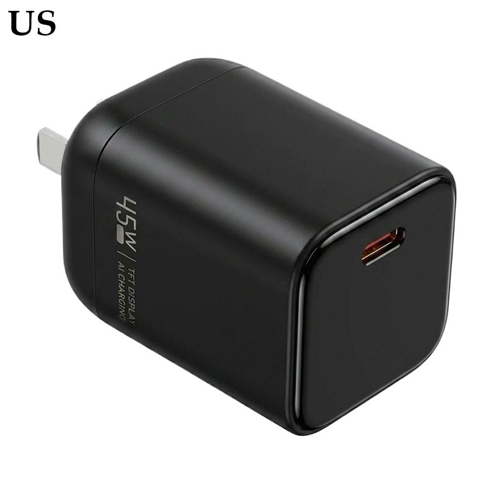 Зарядное устройство GaN 45 Вт, порт USB-C с TFT-дисплеем, черное, для ноутбука, вилка UK