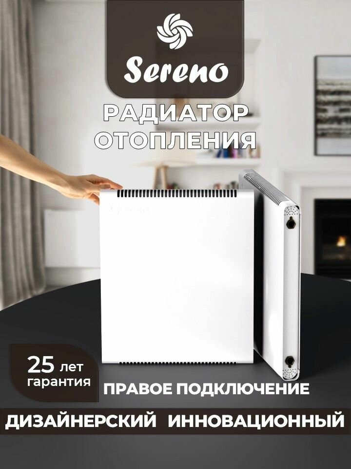 Радиатор отопления Sereno, настенный, левое боковое подключение, 55 см х 65 см