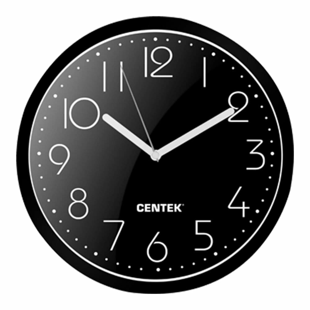 Настенные часы Centek черный диаметр 23 см, круг, шаговый ход, кварцевый механизм CT-7105 Black