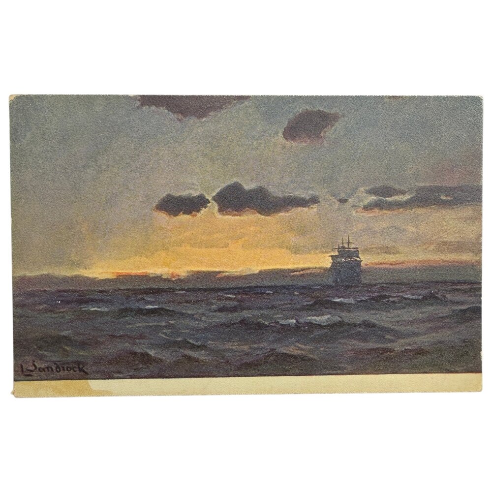 Почтовая открытка "Корабль на закате" 1900-1917 гг. Германская Империя
