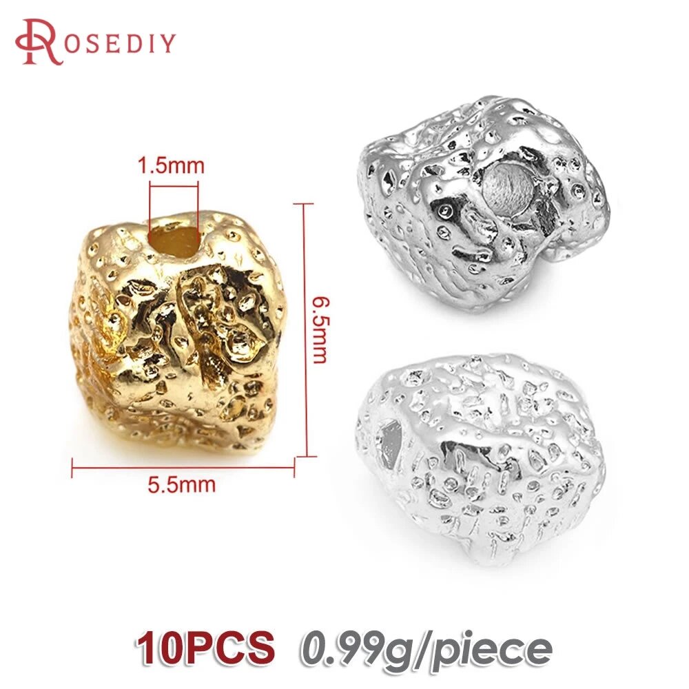 Бусины-разделители Rosediy из латуни цвета золота 18 карат Silver Color, 5.5x6.5MM 10PCS