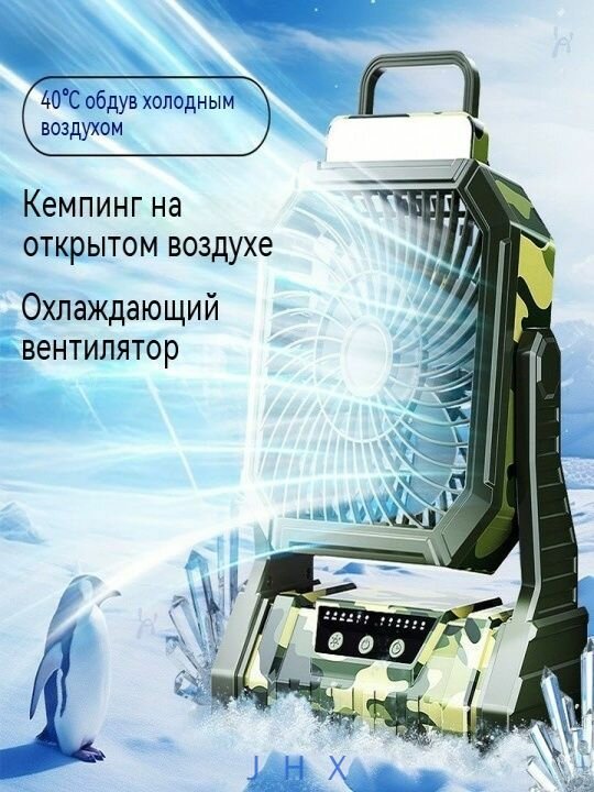 Зарядный вентилятор для кемпинга на открытом воздухе, портативный кондиционер-вентилятор с длительной работой, поворотный, охлаждающий, маленький для рыбалки и палатки кемпинга автономный походный