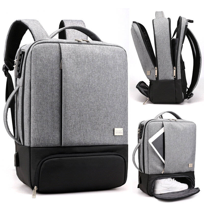 Рюкзак-сумка-портфель MyPads M62013, трансформер 2 в 1 (из портфеля в наплечный рюкзак), из нейлоновой ткани для ноутбука Irbis Acer Lenovo Prestigio Xiaomi Digma 15.6, 15.4,14, 14.1 дюймов, серый