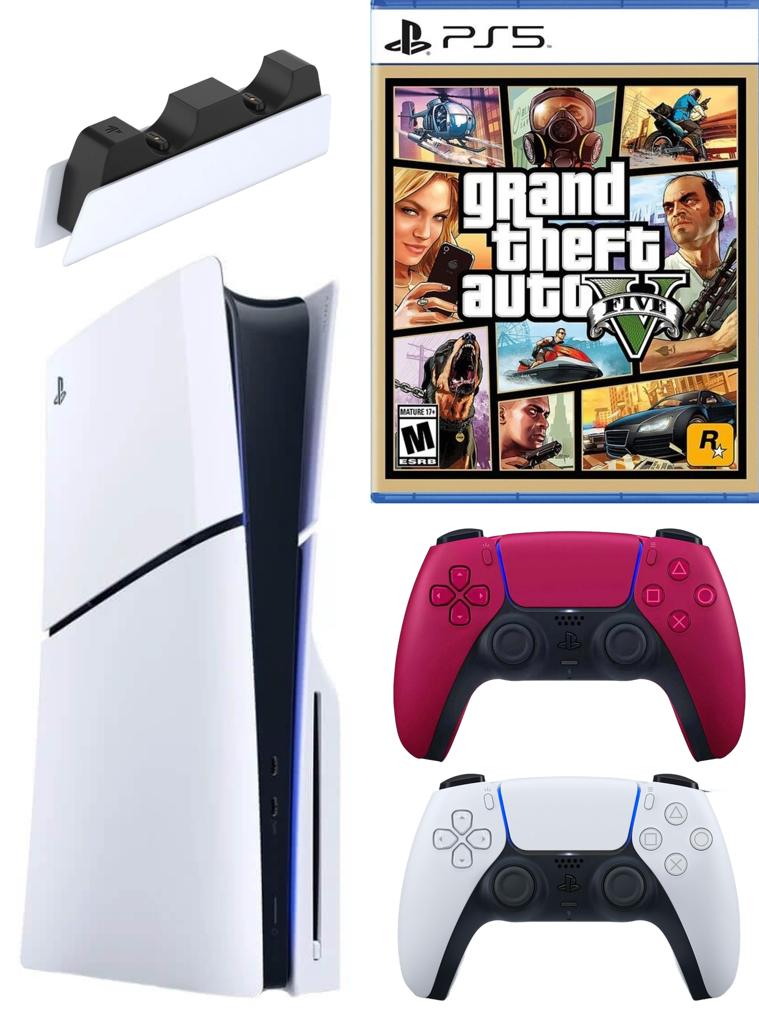 Игровая приставка Sony PS 5 Slim, 1ТБ(с дисководом) +2 геймпад + Зарядная станция + GTA 5 ,(подробности в чате)