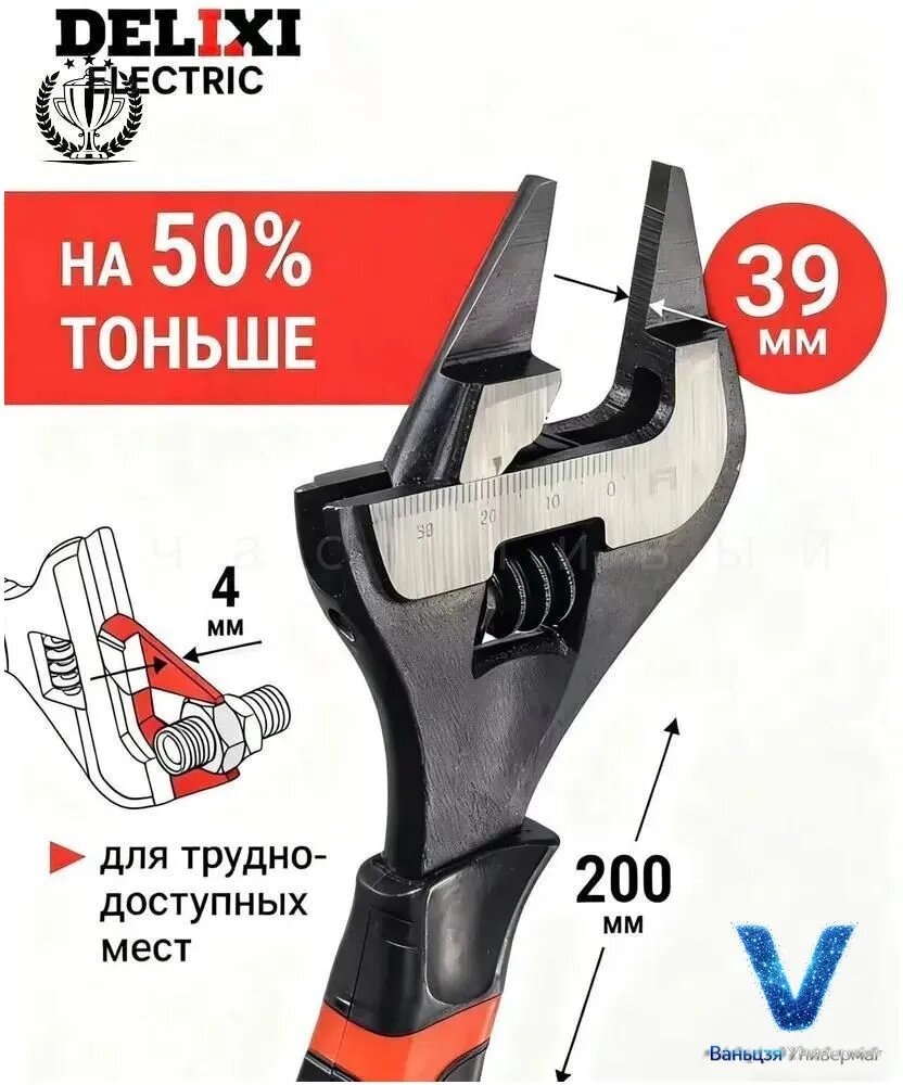 Разводной ключ GM с ультратонкими губками, 200 мм, премиум-5/30