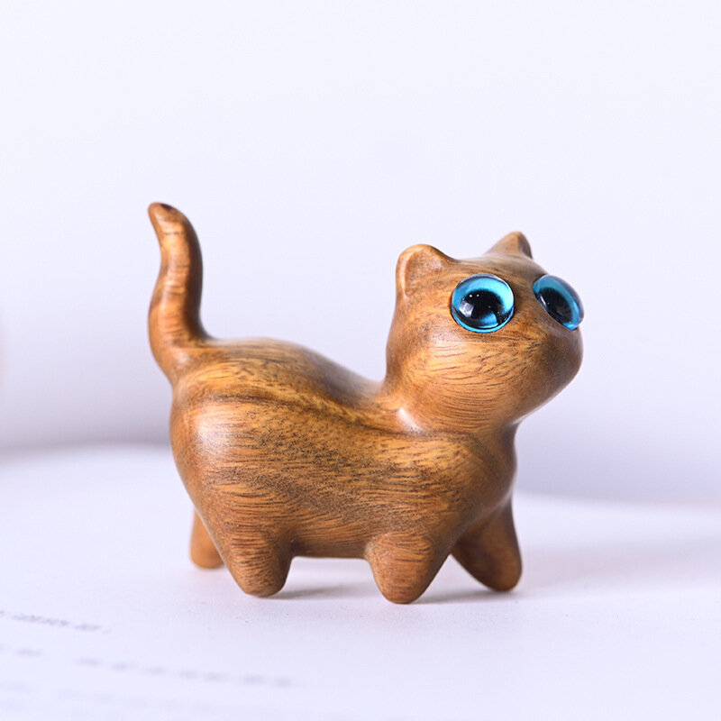 Фигурка кошки из зеленого сандалового дерева без колокольчика, 4.4x2.3x3.8 см, декор для стола, натуральная древесина