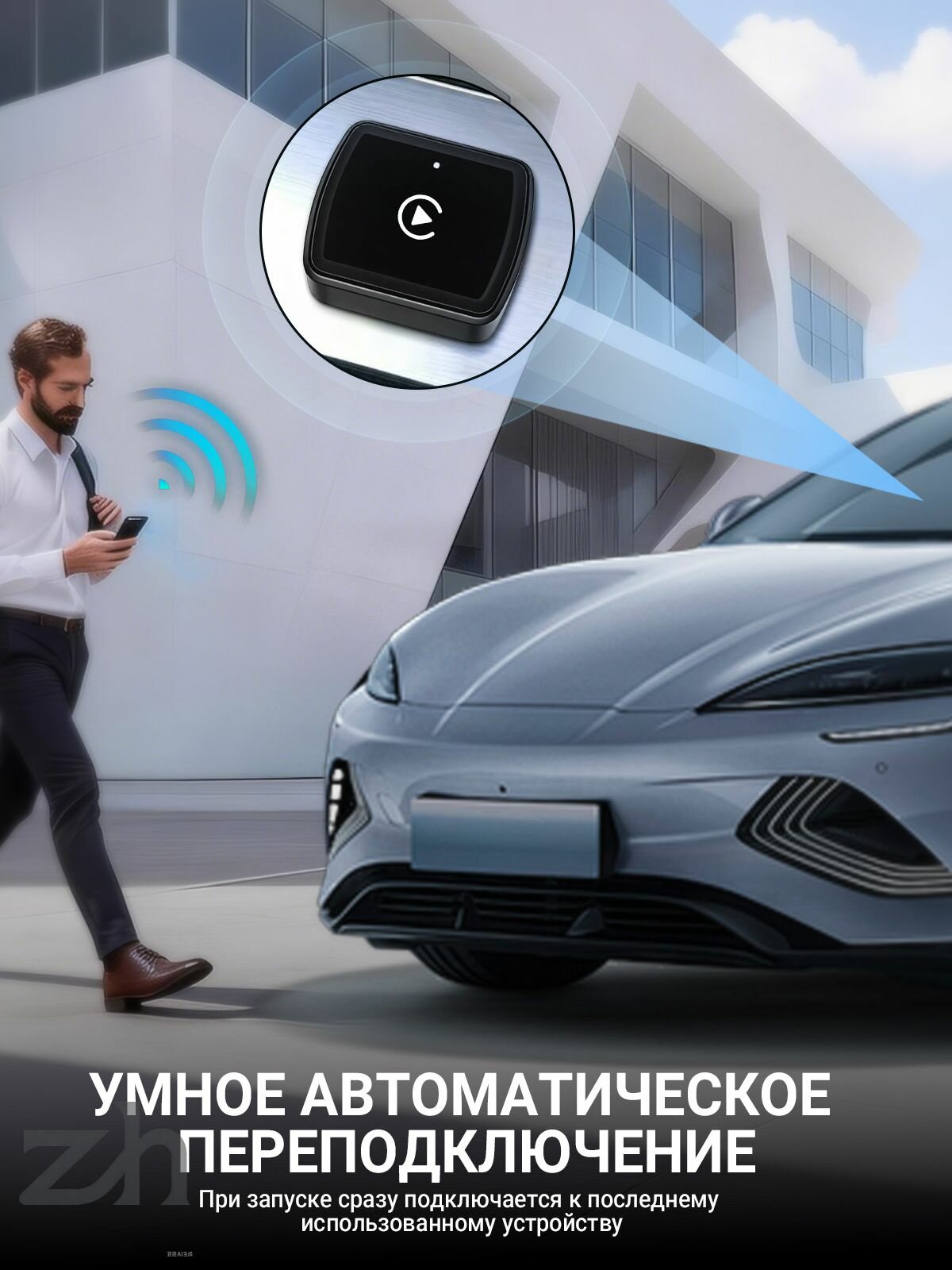 Адаптер беспроводной CarPlay Android Auto, чёрный, USB, 2в1 — фото 1