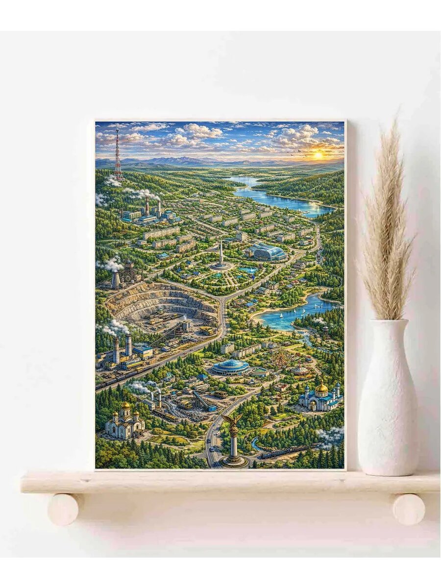 Степногорск, Казахстан, Fantasy Map, Карта, Плакат 30x42см