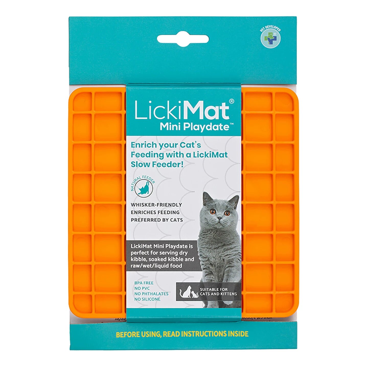 LickiMat Mini PlayDate: Кошачья Лизательная Матрица для Обогащения и Ментальной Стимуляции, Оранжевый
