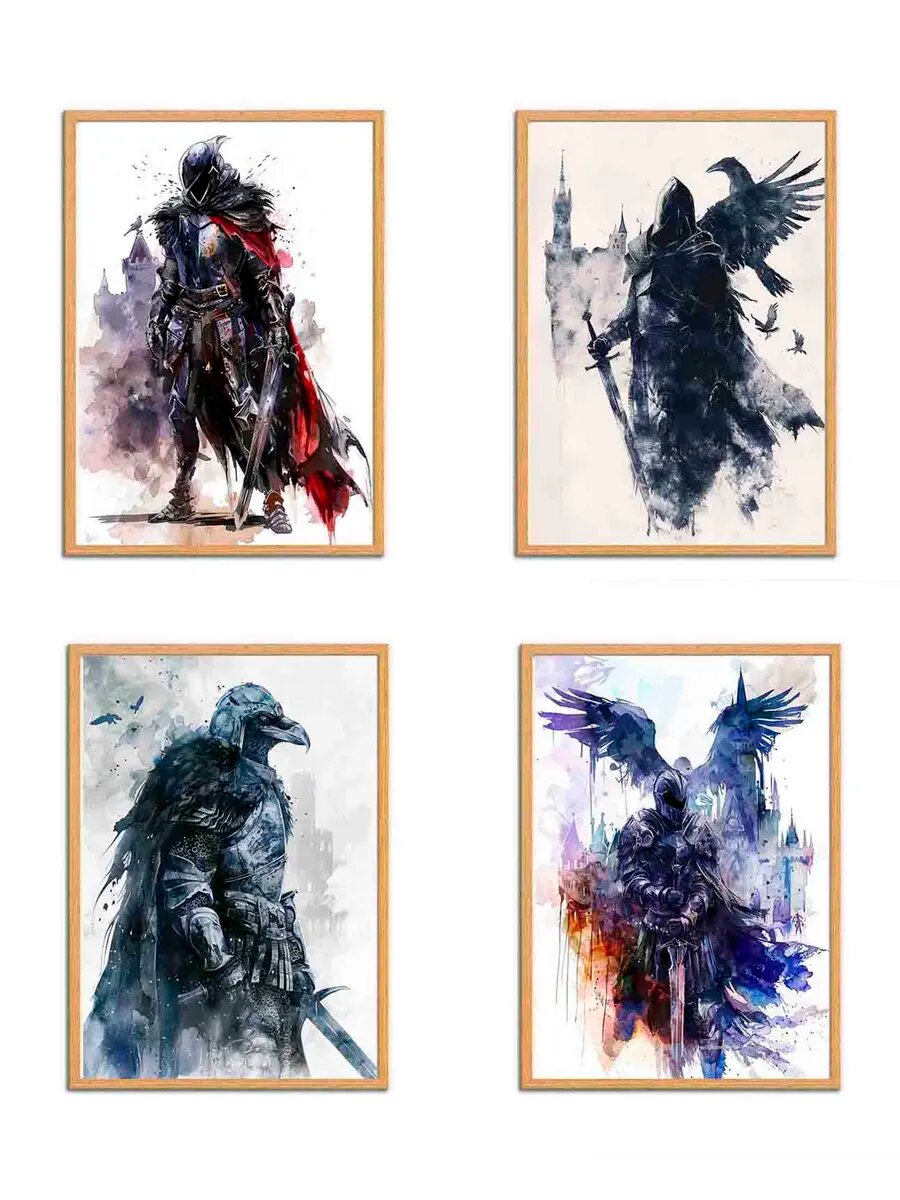 Птица ворон Рыцарь, 4 Плаката, 30x21см
