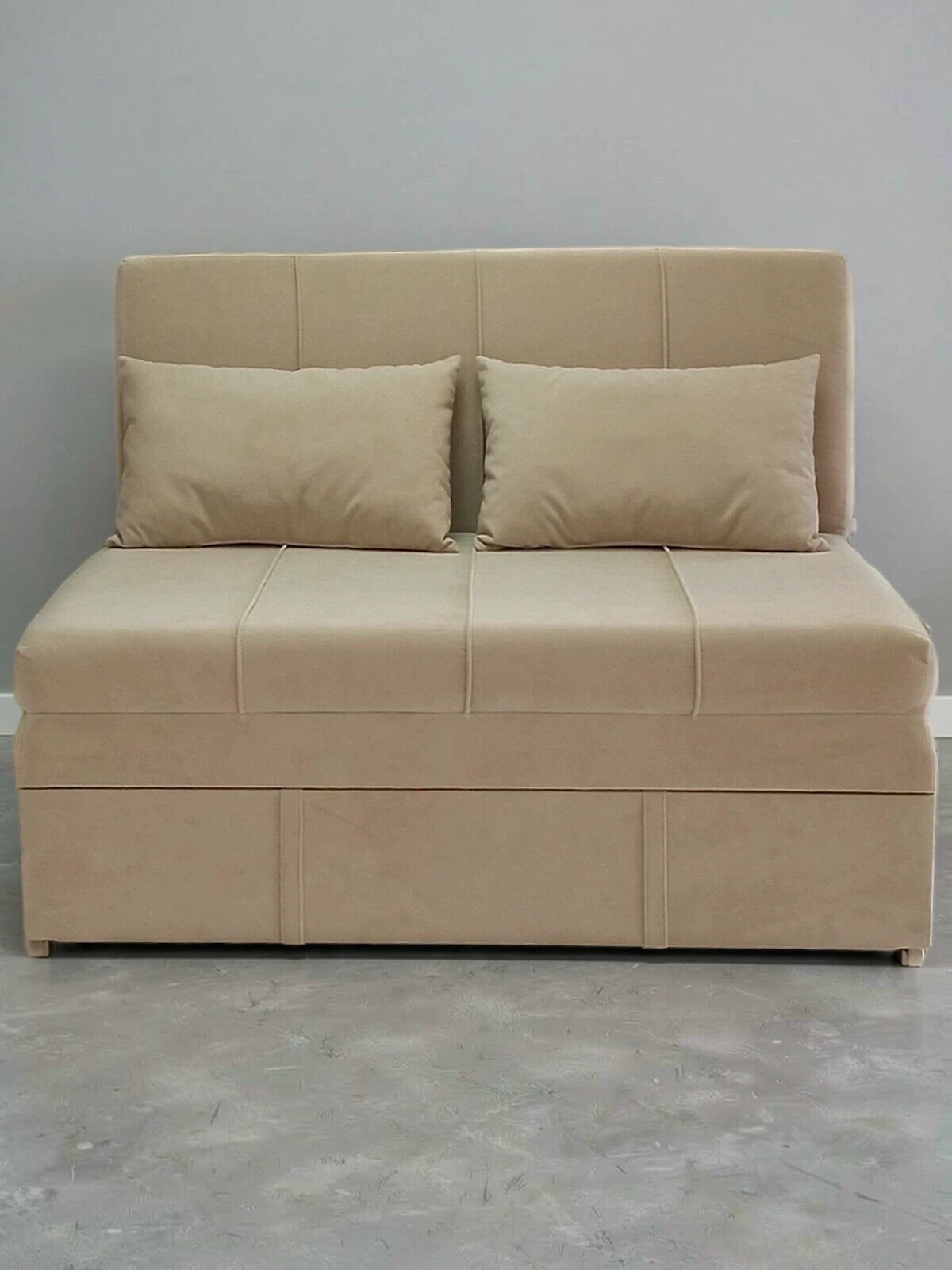 Диван-кровать с мягкими подушками StylChairs Сёма 110 б/п, велюр бежевый
