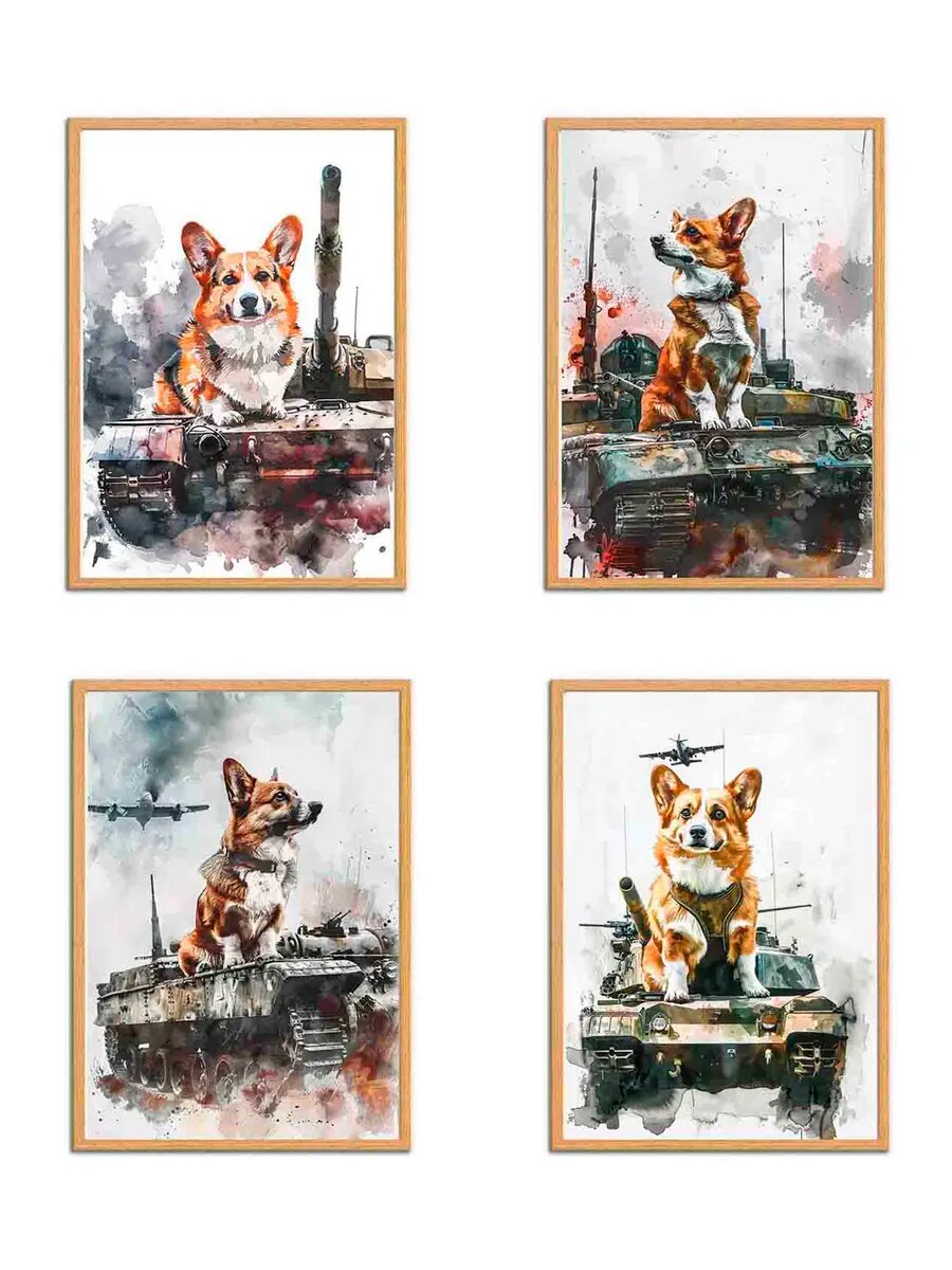 Кардиган Вельш-корги Солдат, 4 Плаката, 30x21см