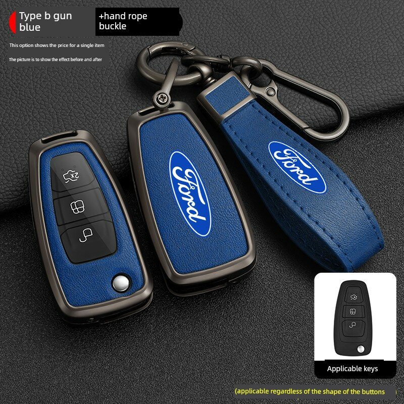Кейс-браслет для Ford Focus с квадратной пряжкой в цвете синий гунметал для моделей 2012-2020 (Escape 2016, Tourneo)