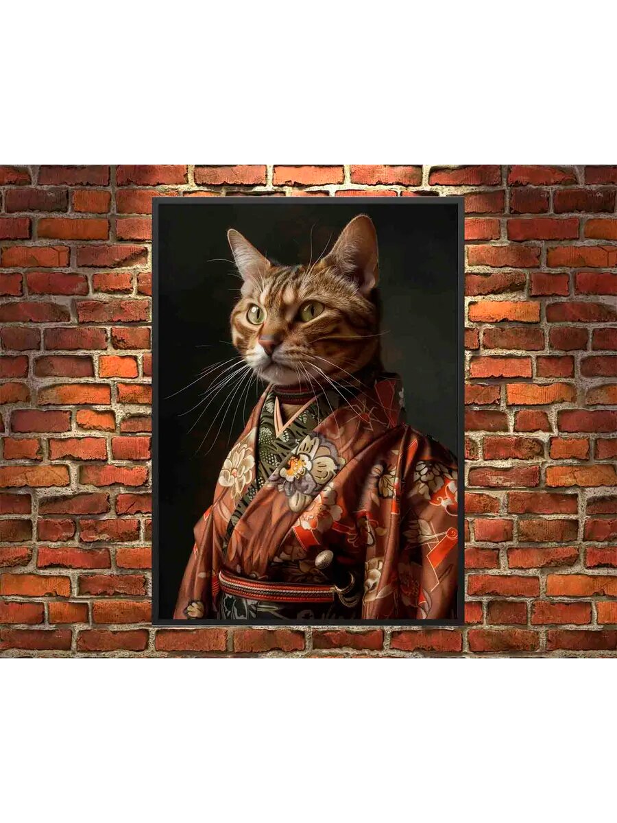 Египетский кот Мау Самурай 2, Плакат 30x42см