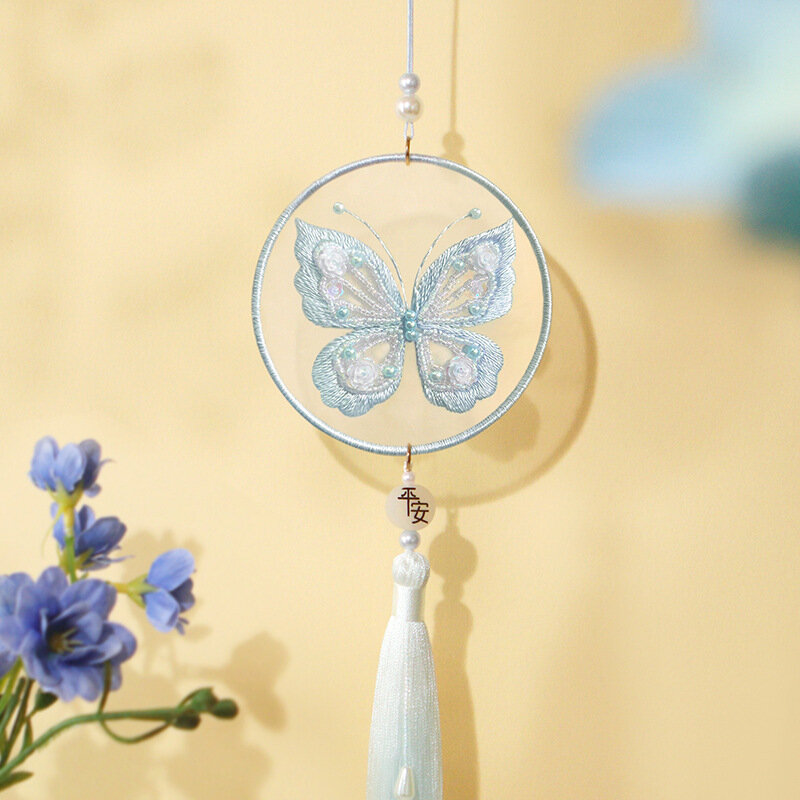 DIY ручная вышивка бабочка набор - дизайн «Blue Light Butterfly Whisper», с рамкой, висящий элемент для авто,