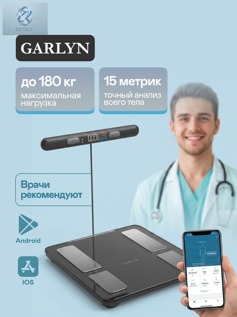 Весы напольные умные Bodyscan Master. Электронные точные смарт весы. Спортивные, биоимпедансные с нагрузкой до 180 кг. Показывают 15 параметров здоровья