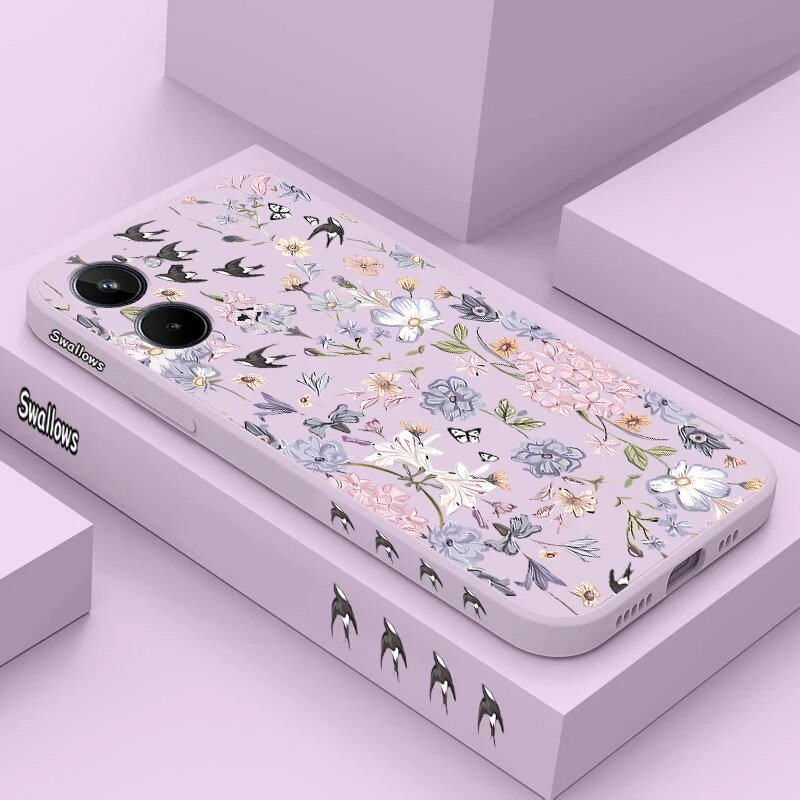 Силиконовый чехол с имитацией цветов для Realme 10 10T 10Pro Фиолетовый, Purple, For Realme 10 4G