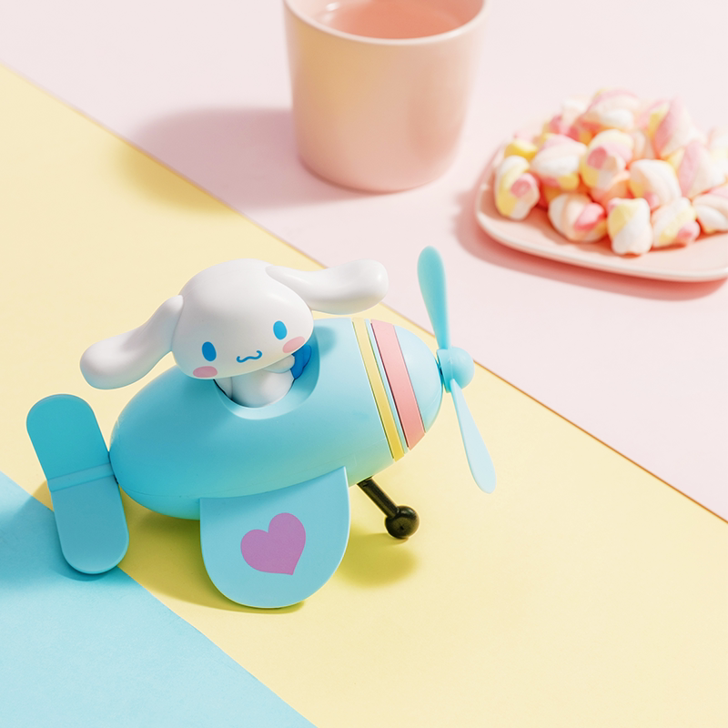 Мини-вентилятор Miniso Sanrio в форме самолета Cinnamoroll, портативный, милый, перезаряжаемый, настольный