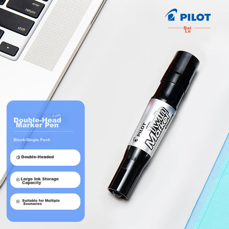 PILOT Dual-Tip Marker Pen, Boxed Tip Pen, Oil-Based Marker Pen, Logistics Pen Large Font Pen MFN-15FB, Black, Single Pen