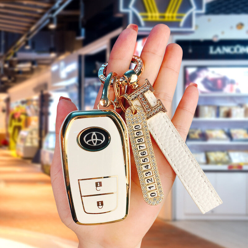 Чехол для брелока ключа Toyota Smart Two-Key - белый чехол с белым H-зажимом и номером подходит для Camry Corolla RAV4