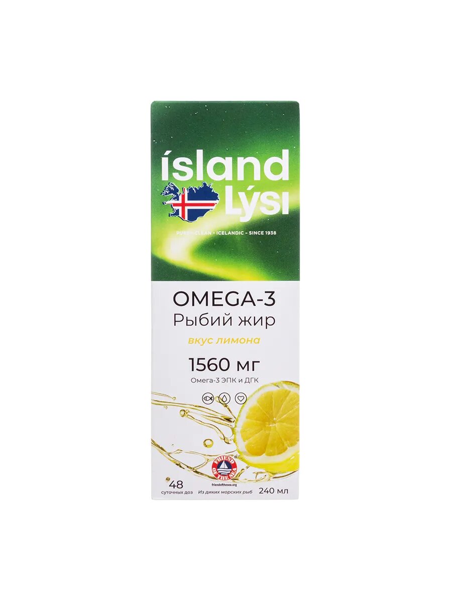 Lysi Омега-3 / Omega-3 Lemon Рыбий жир со вкусом лимона 240 мл 1 шт