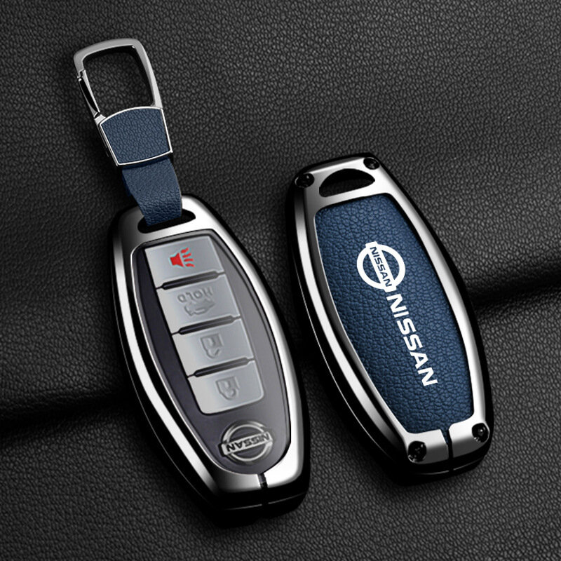 Кейс для ключа Nissan A-модель с синим орнаментом из овчины и креплением B01 для пульта