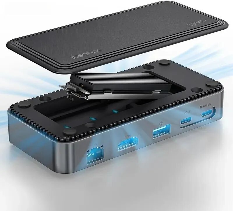 Док-станция 10 в 1 IDSONIX USB-C Хаб с M.2 NVMe/SATA, HDMI 4K 60Hz, PD 100W, USB 3.2 10Gbps, SD/TF, LAN 1000Mbps