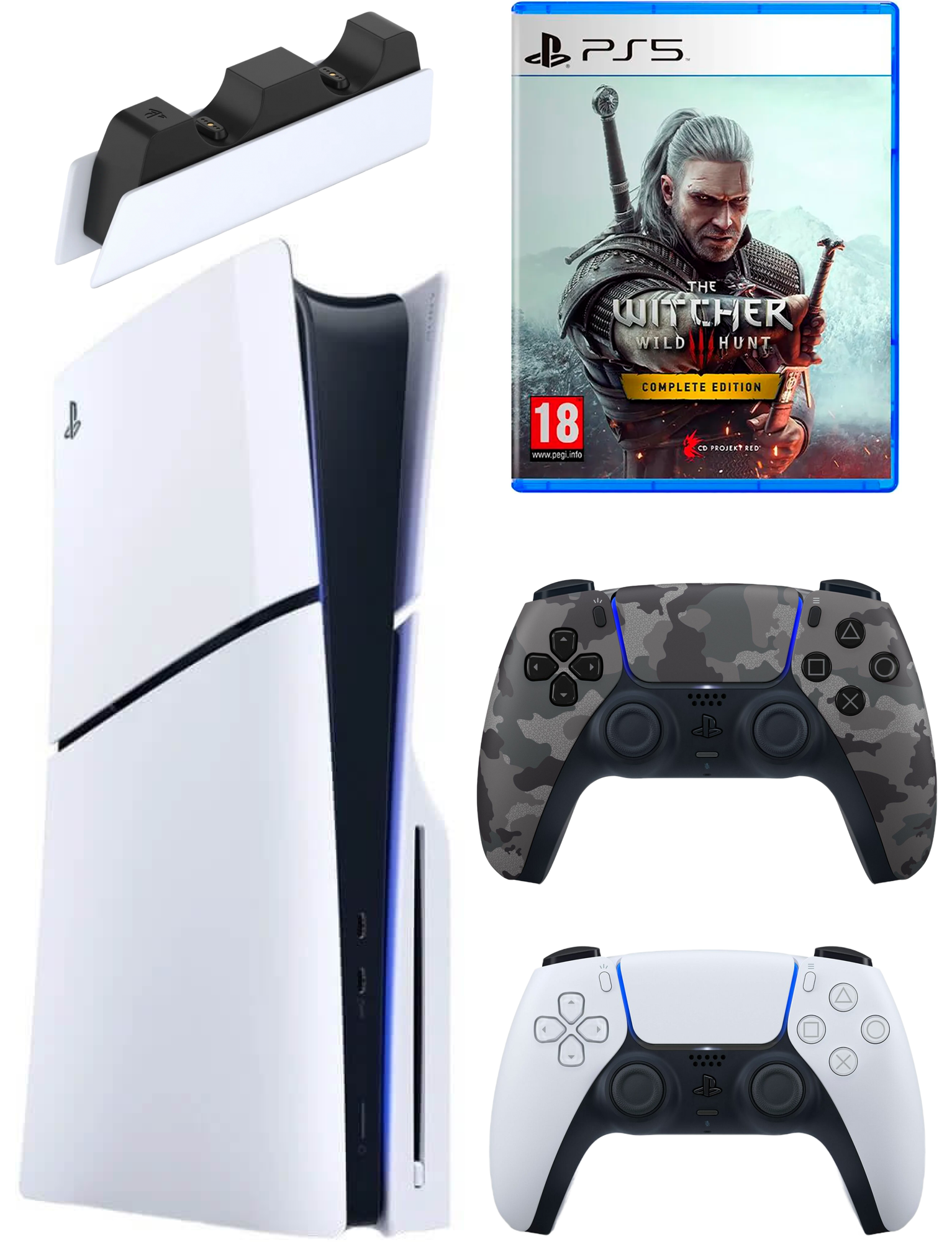 Игровая приставка Sony PS 5 Slim,1ТБ(с дисководом) +2-ой геймпад+Зарядная станция+The Witcher 3 : Wild Hunt