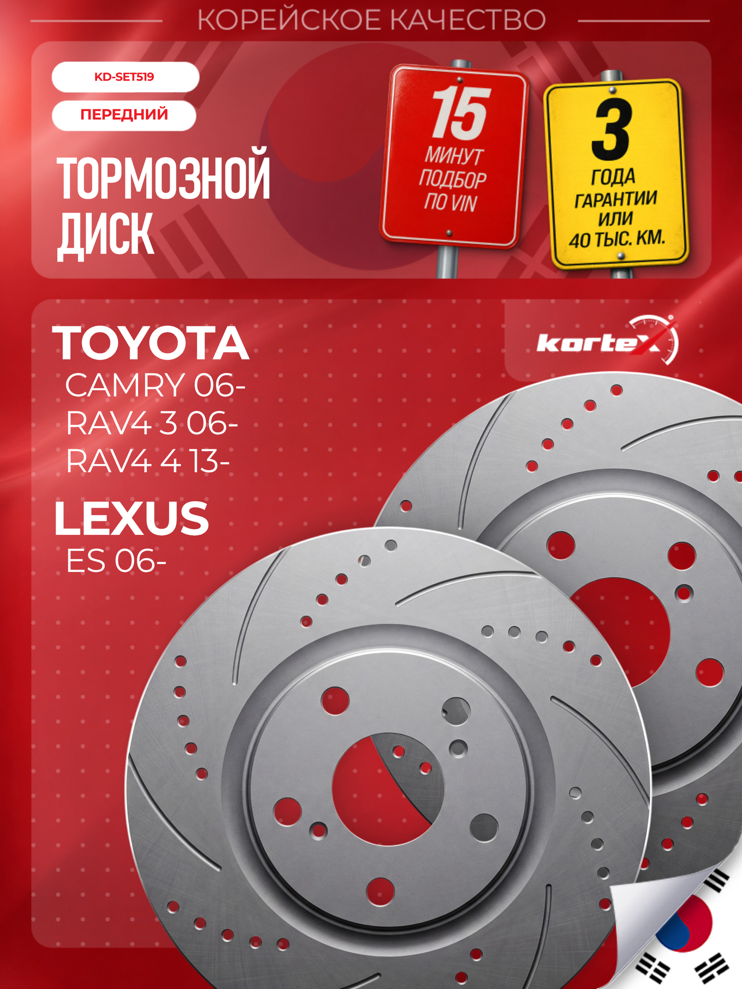 Комплект передних тормозных дисков для Toyota CAMRY V40/RAV 4 III/IV/Lexus ES240/350 06, 296 мм, Geomet, перфорация и насечки, 2 шт.