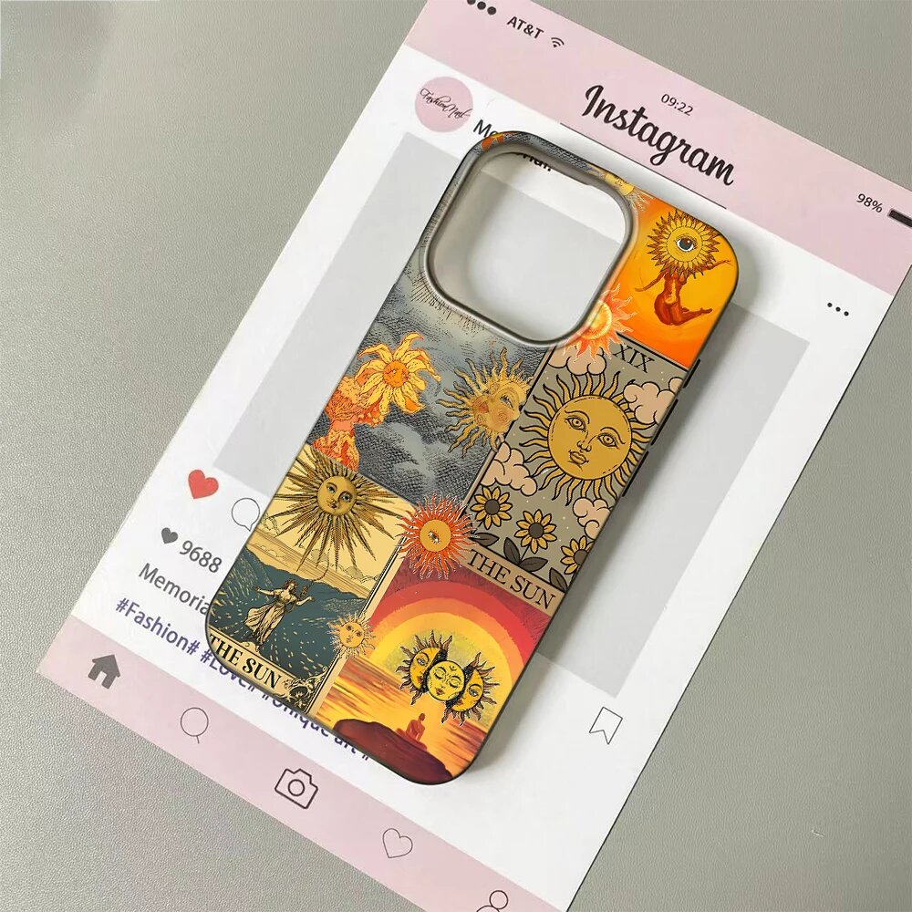 Винтажный чехол Boho The Sun Tarot для iPhone 17, 16, 15, 14 Plus, 13, 12, 11 Style 2, For iPhone 14