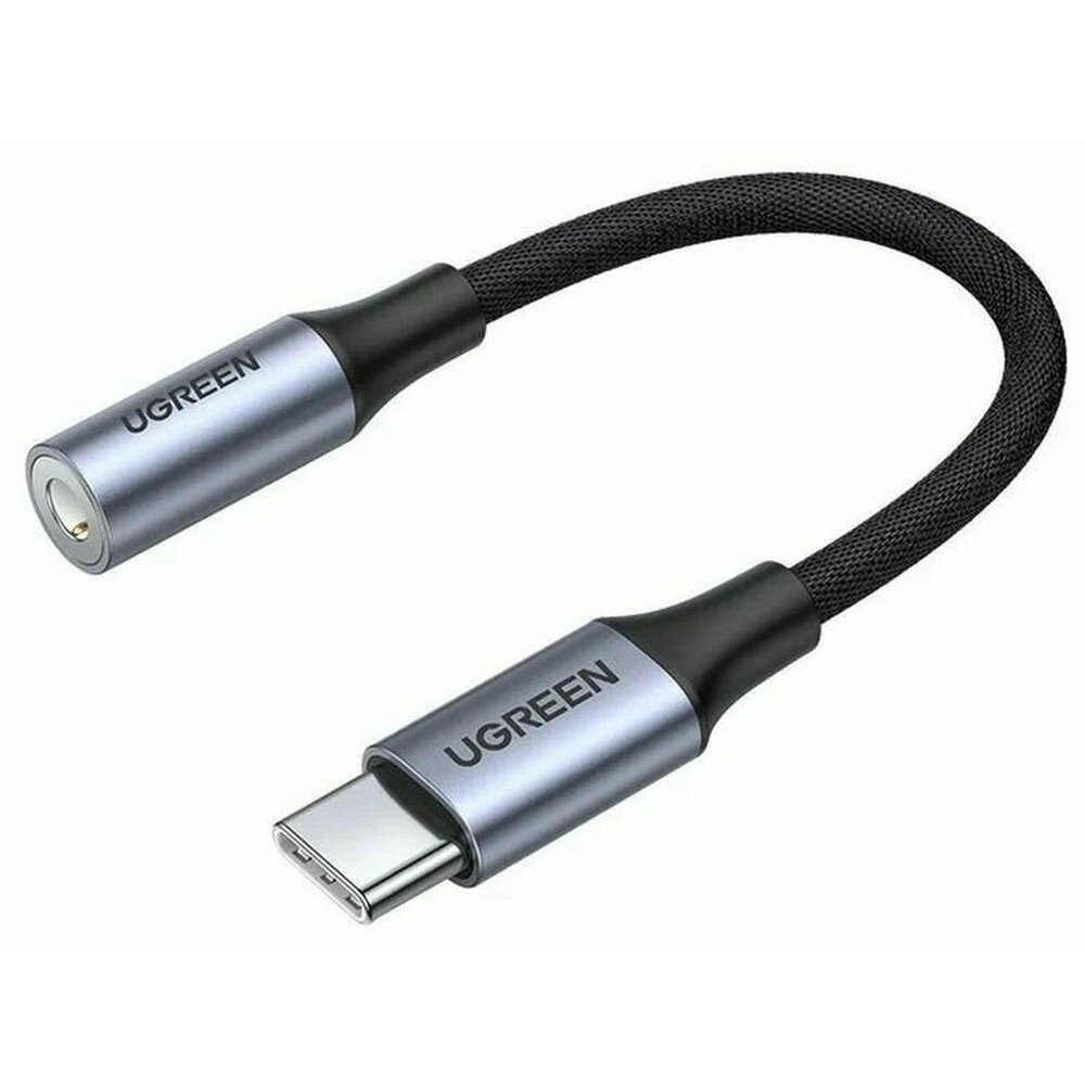 Аудиоадаптер Ugreen USB C - AUX Jack 3.5 мм (f) с чипом DAC (ЦАП), в оплетке, цвет серый, 10 см (80154)