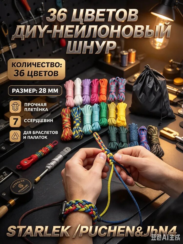 Набор паракорда 36 цветов E3, 2.8 мм, 7 жил, по 3 метра; прочный нейлоновый шнур для плетения, творчества и тактических задач.